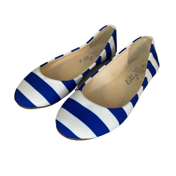 Lilly U | Shoes | Lilly U Blue White Flatssize 8 | Poshmark